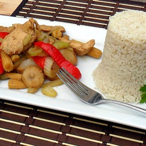 Chicken Teriyaki Stir Fry with a Giant Rice Tower