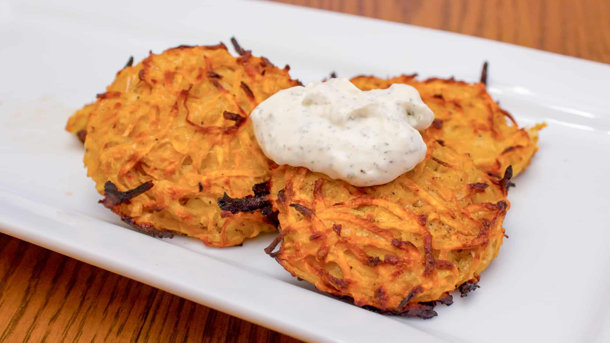 Baked Cajun Sweet Potato Pancakes with an Herb Ranch Dip