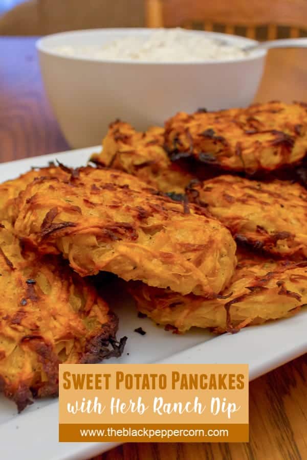Baked Cajun Sweet Potato Pancakes with an Herb Ranch Dip
