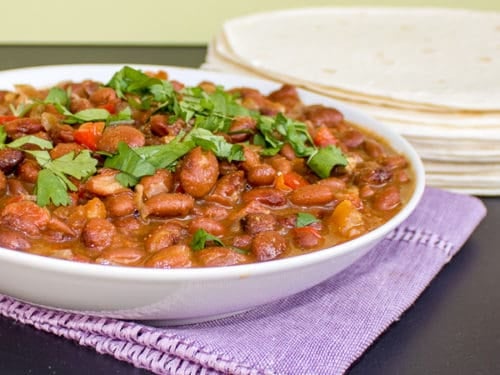 Mexican Pinto Beans - Frijoles Charros, mash to make refried