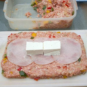 Smoked Ham and Cheese Fatty - use jimmy dean or ground pork