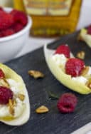 Endive Canape with Ricotta Raspberries Pecans and Maple Syrup