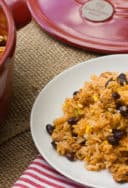 Chorizo Sausage Fiesta Rice Bake with Black Beans and Corn